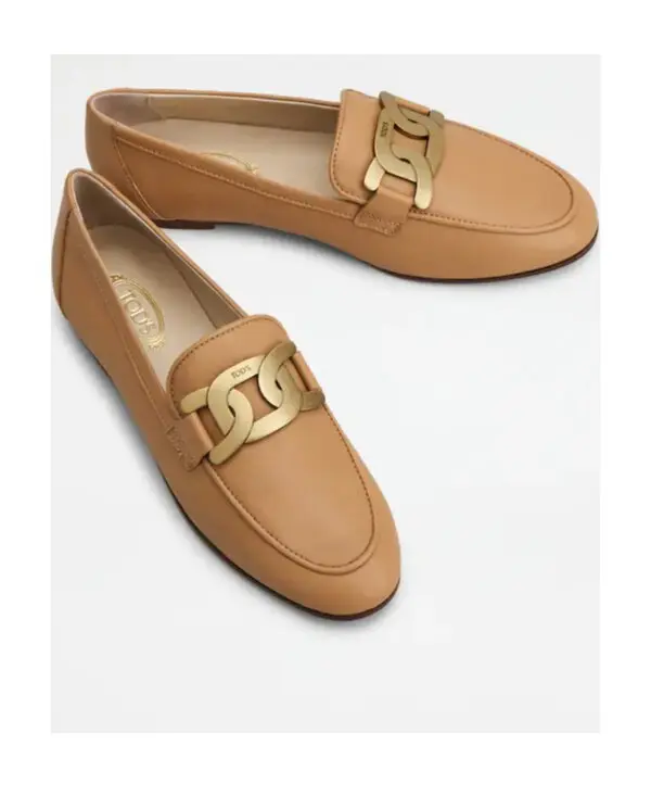 TOD'S Kate Gold-chain Leather Loafers
