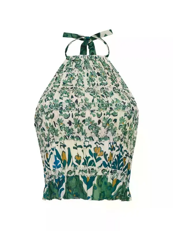 Cara Cara Peony Floral-print Smocked Halter Top