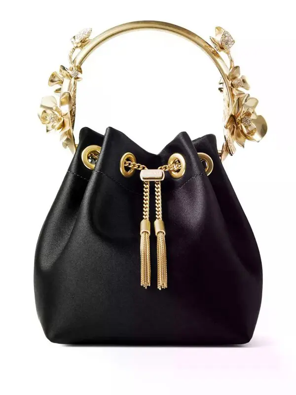 JIMMY CHOO Bon Bon Flower-appliqué Satin Bag - Black