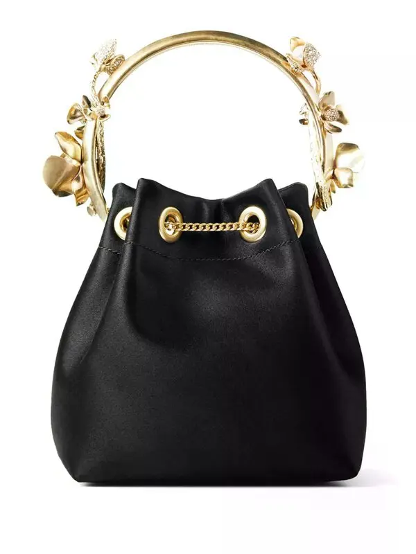 JIMMY CHOO Bon Bon Flower-appliqué Satin Bag - Black