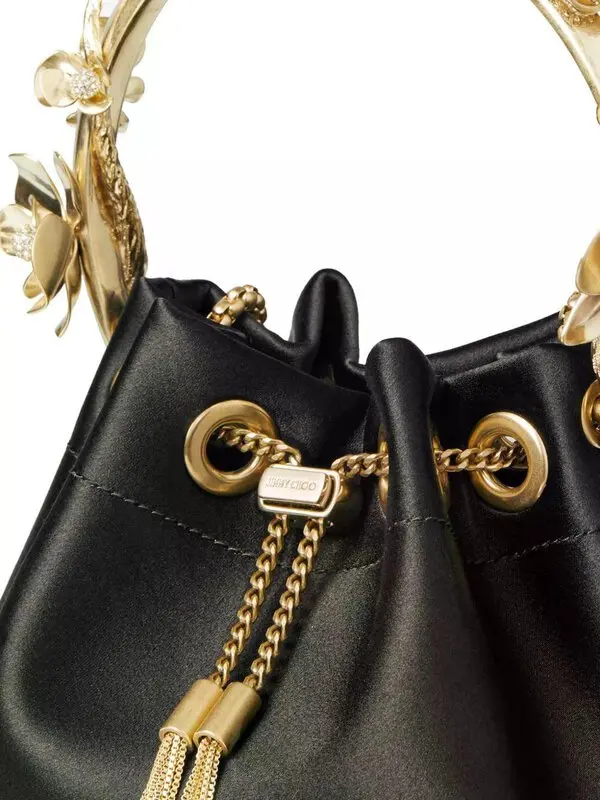 JIMMY CHOO Bon Bon Flower-appliqué Satin Bag - Black