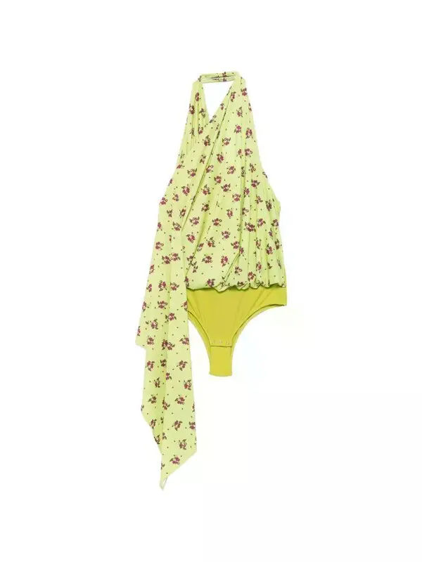 Coperni Draped Floral-print Bodysuit - Green