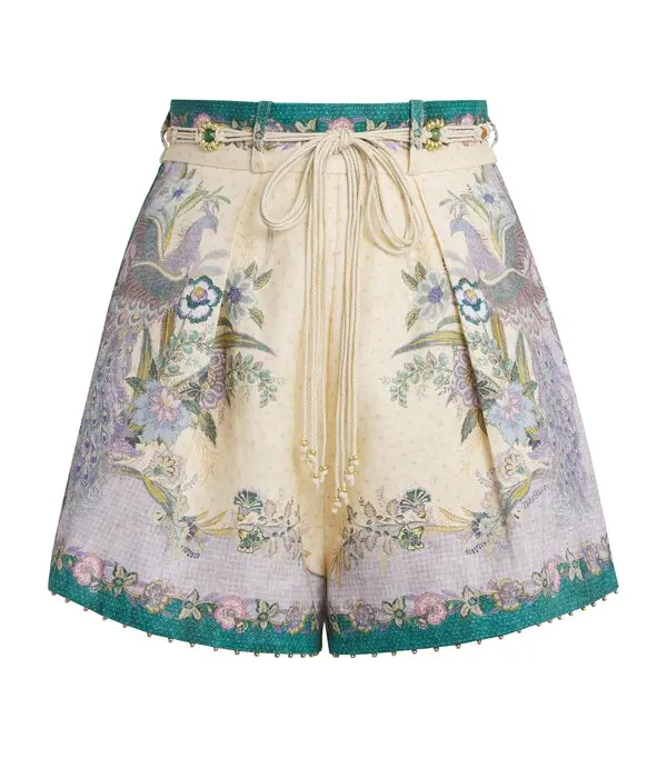 Zimmermann Indra Linen Printed Tuck Shorts - Beige