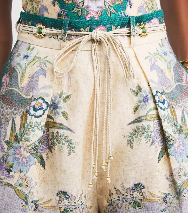 Zimmermann Indra Linen Printed Tuck Shorts - Beige