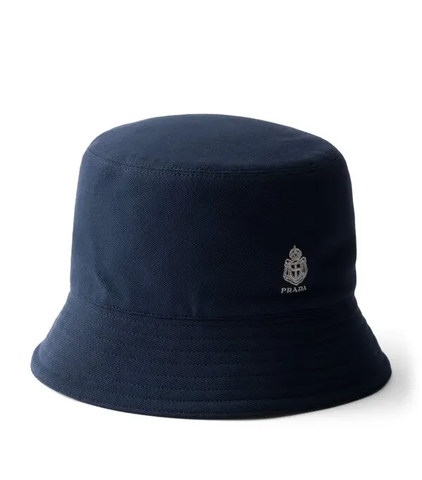 Prada Cotton Piqué Embroidered Bucket Hat - Blue
