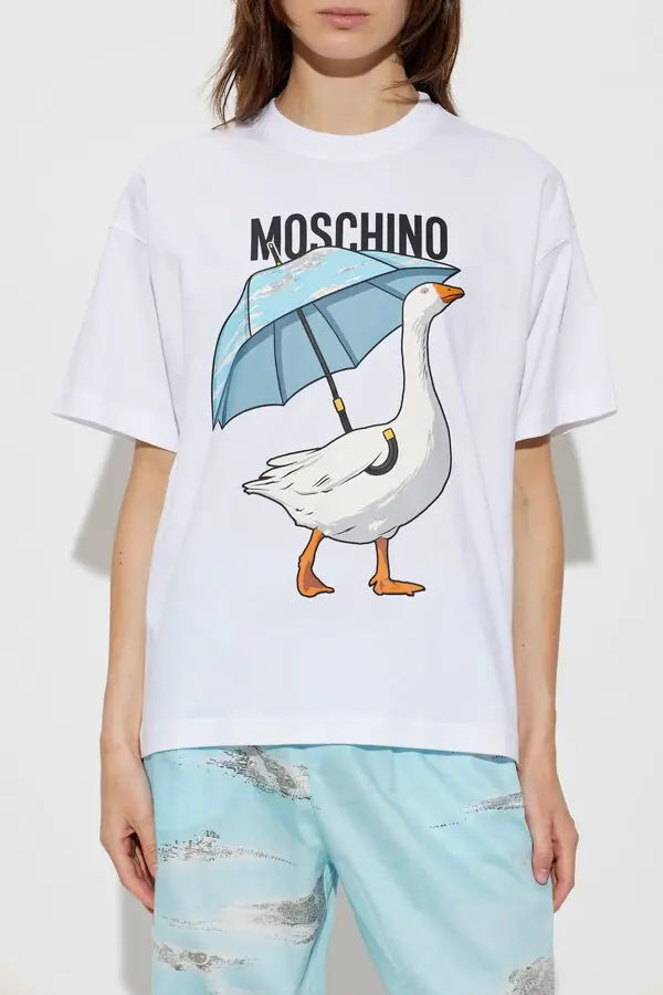 Moschino Printed Cotton T-shirt With Goose Graphic