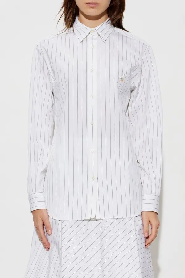 Moschino Striped Cotton Shirt With Embroidered Goose Detail