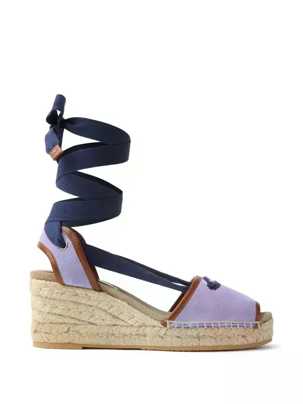Versace Lola Suede Wedge Espadrille Sandals - Purple