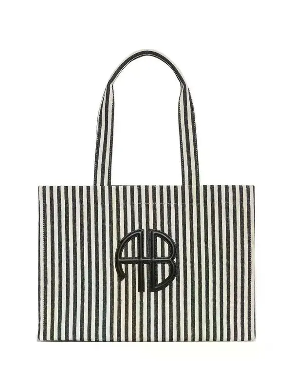 ANINE BING Lara Tote With Black Stripe - White