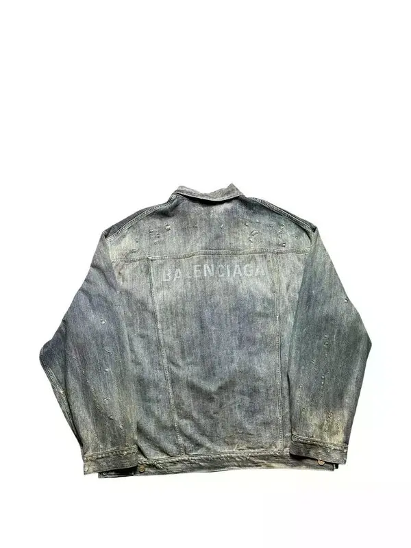 Balenciaga Rhinestone Logo Oversized Denim Jacket - Blue