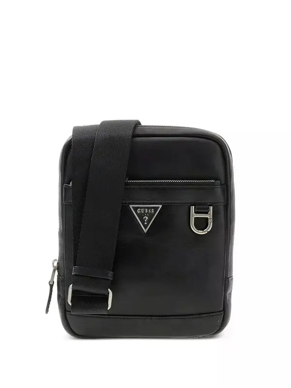 Guess Grained Messenger Bag With Logo Plaque