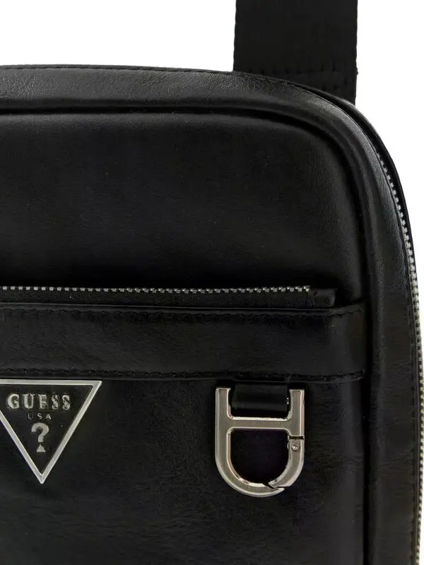 Guess Grained Messenger Bag With Logo Plaque