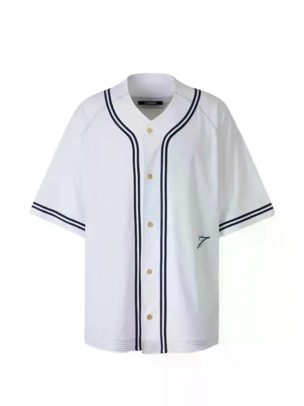 Jacquemus The Baseball Striped-trim Embroidered-logo Shirt - White