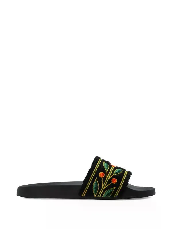 Casablanca Embroidered Logo Slides - Black