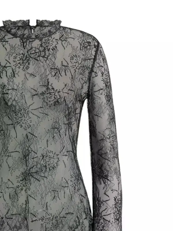 Alberta Ferretti Lace Ruffled High Neck Blouse - Black