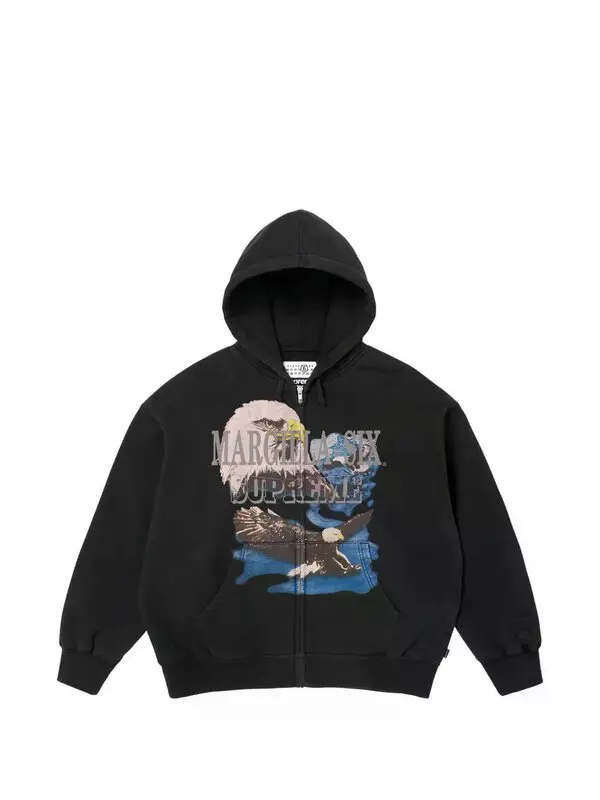 Supreme Mm6 Maison Margiela X Eagle Print Zip-up Hoodie - Black