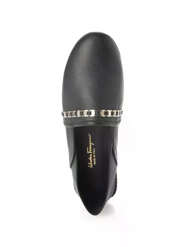 FERRAGAMO Chain-strap Leather Ballet Flats