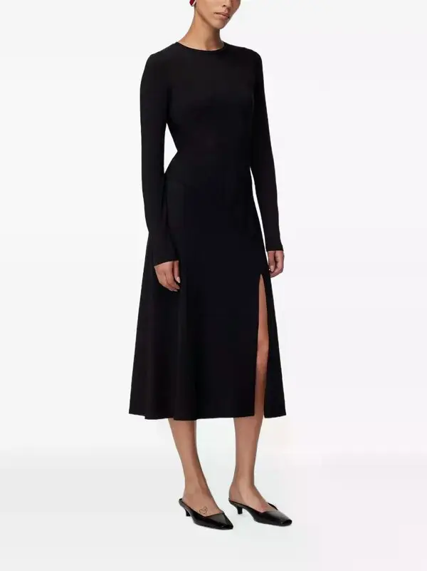 Another Tomorrow Asymmetric Seam Long Sleeve Midi Dress - Black