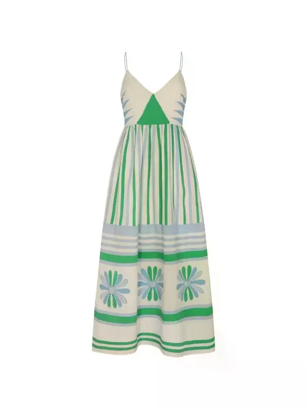 Carolina K Gardenia White Floral Print Striped Dress - Neutrals