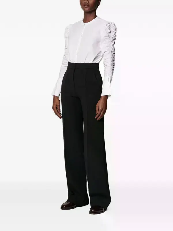 Another Tomorrow Shirred-sleeve Poplin Blouse