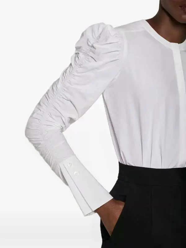 Another Tomorrow Shirred-sleeve Poplin Blouse