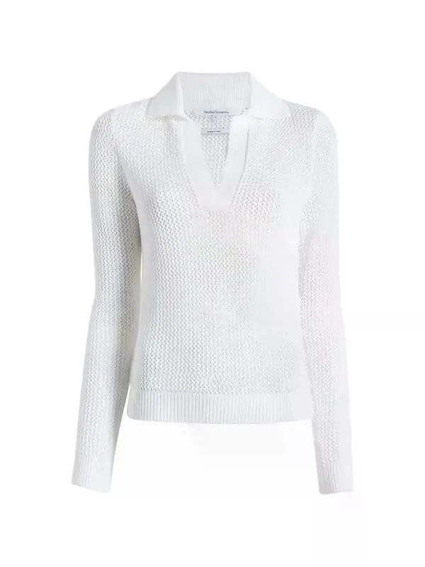 Another Tomorrow Crochet Polo Sweater - White