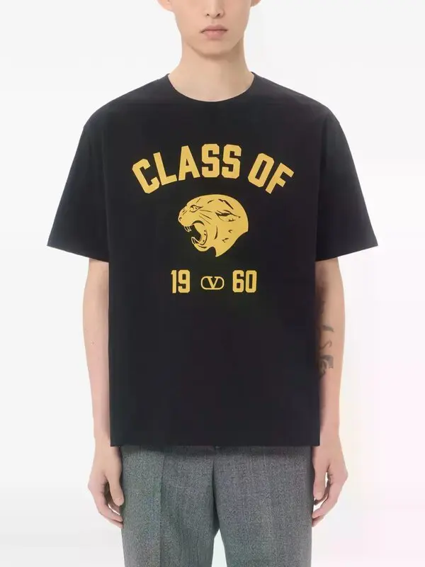 Valentino Garavani Cotton T-shirt With Panther Print - Black