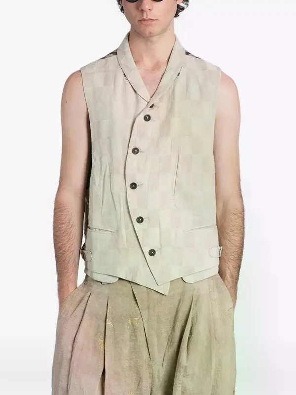 ZIGGY CHEN Check-pattern Asymmetric Waistcoat