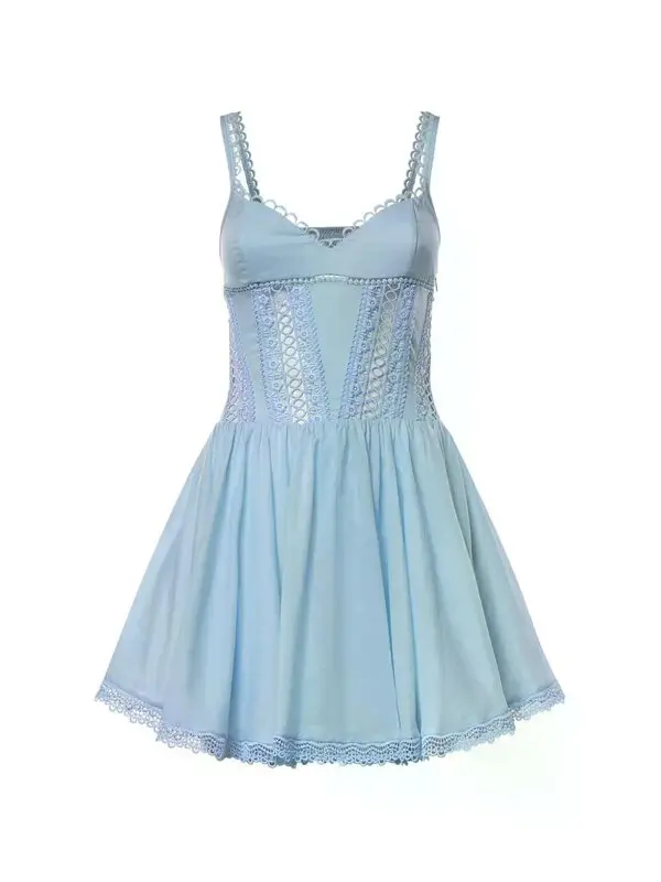 Charo Ruiz Ibiza Gardenia Lace-trim Pleated Mini Dress - Blue