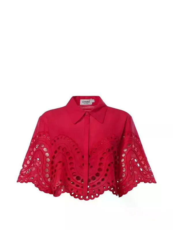 Charo Ruiz Ibiza Storm Broderie Anglaise Cropped Shirt - Red