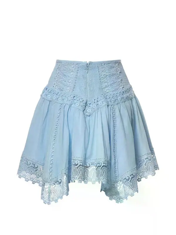 Charo Ruiz Ibiza Guipure Lace Trim Shirred Mini Skirt - Blue