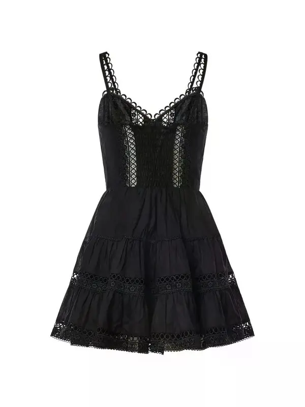 Charo Ruiz Ibiza Lenora Broderie Anglaise Tiered Mini Dress - Black