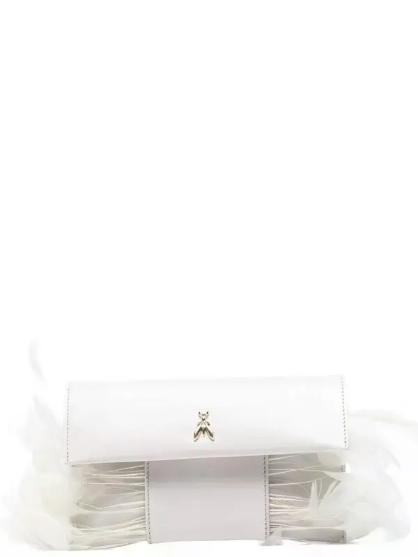 Patrizia Pepe Feather-trimmed Leather Crossbody Bag - White