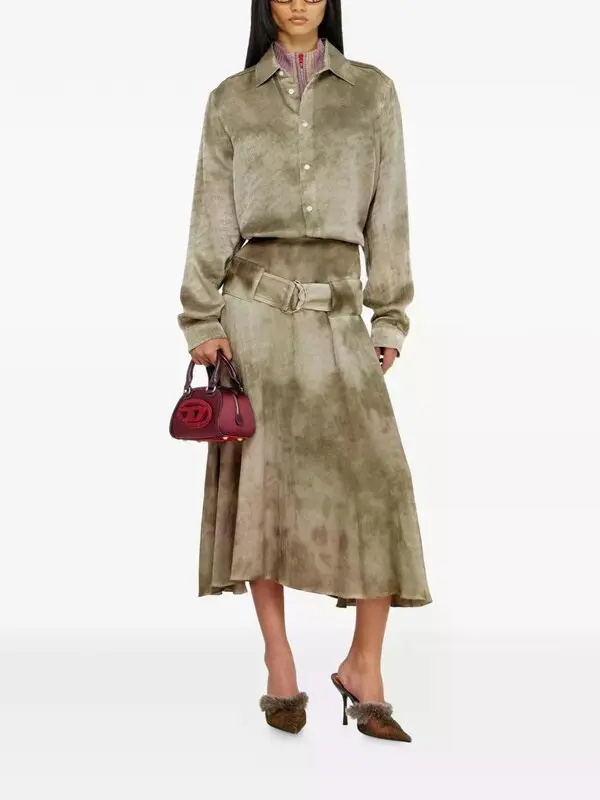 DIESEL® Logo-jacquard Satin Belted Midi Skirt