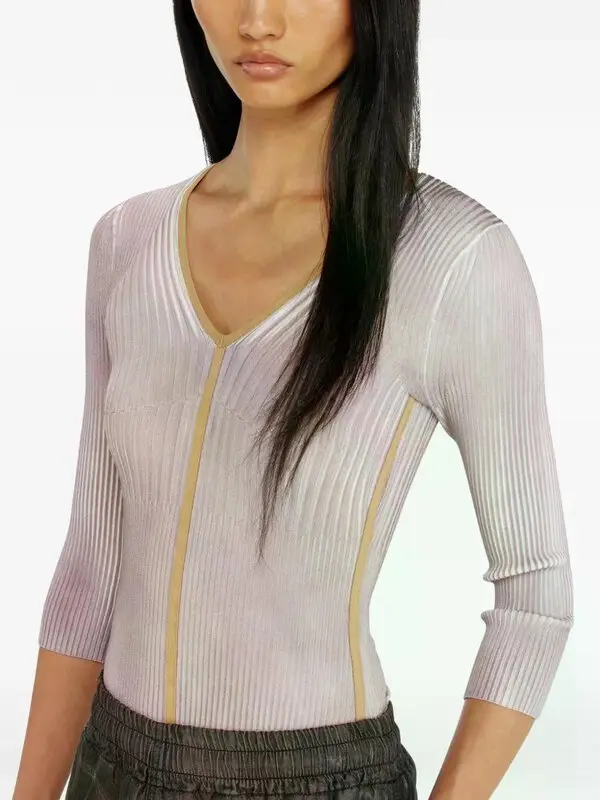 DIESEL® Ribbed V-neck Jumper With Contrast Bands