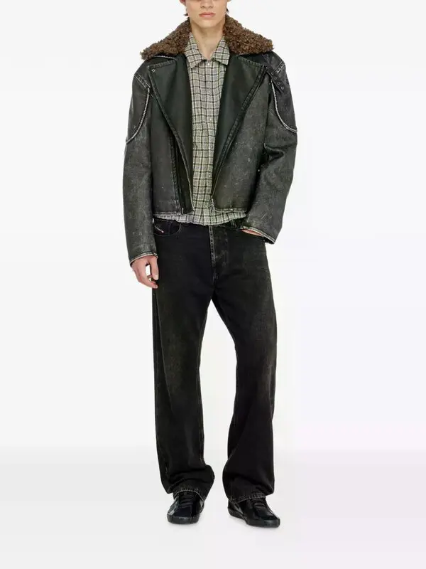 DIESEL® Biker Jacket With Detachable Collar - Grey