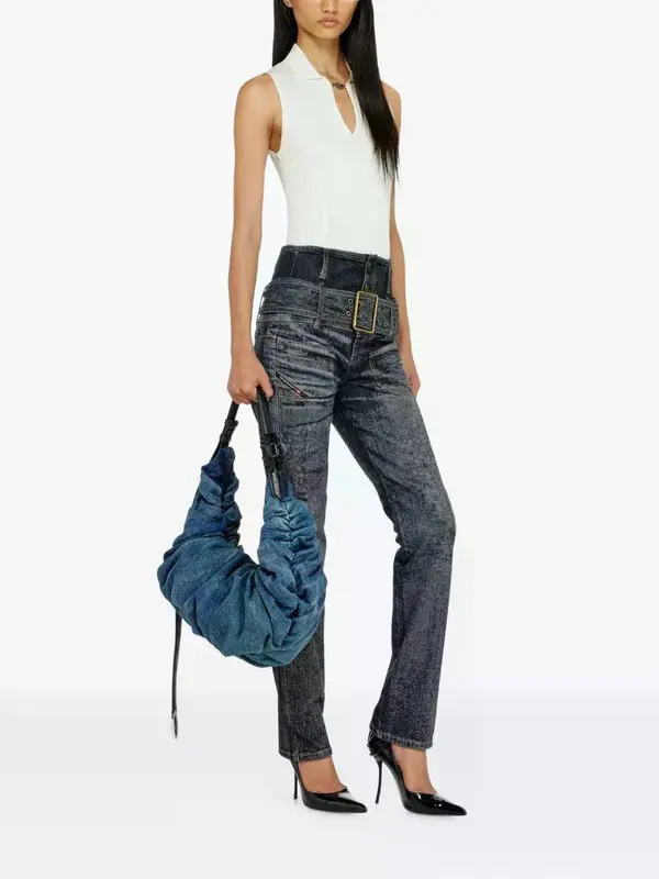 DIESEL® Sleeveless Rib-knit Silk Blend Polo Top - Neutrals