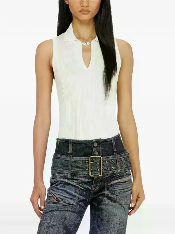 DIESEL® Sleeveless Rib-knit Silk Blend Polo Top