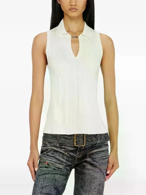 DIESEL® Sleeveless Rib-knit Silk Blend Polo Top