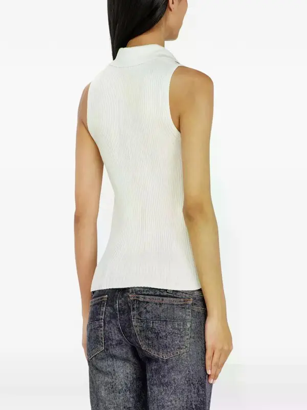 DIESEL® Sleeveless Rib-knit Silk Blend Polo Top