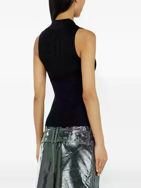 DIESEL® Sleeveless Rib-knit Silk Blend Polo Top With Oval D Plaque