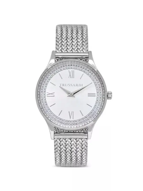 TRUSSARDI Crystal-embellished Mesh-bracelet 34mm Watch - White