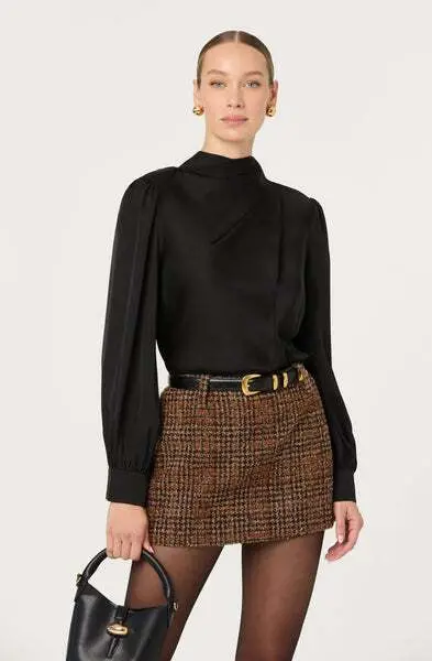 Astr The Label Ivonne High-neck Satin Top - Black