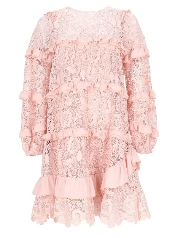 N°21 Abito In Pizzo Con Balze - Pink