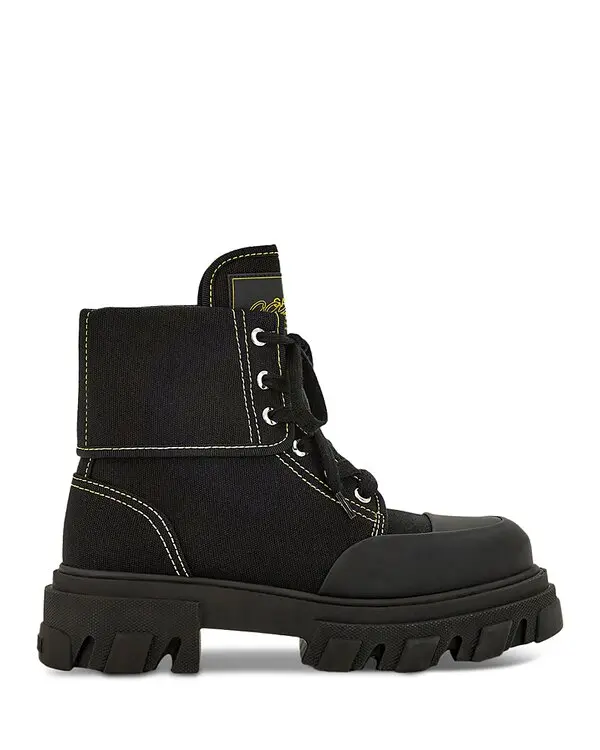 GANNI Cleated Canvas Trail Boots - Black