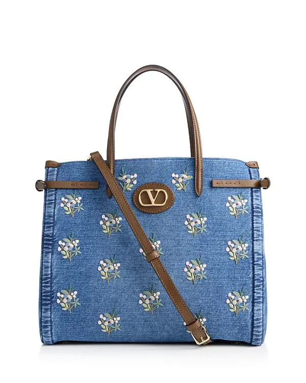 Valentino Garavani Antibes Vlogo Medium Embroidered Denim Tote - Multi
