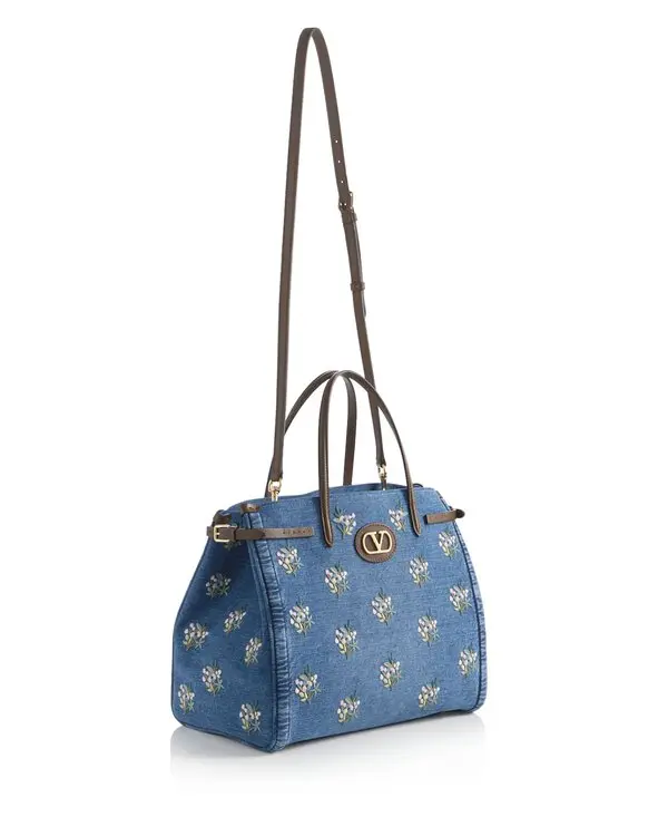 Valentino Garavani Antibes Medium Embroidered Denim Tote