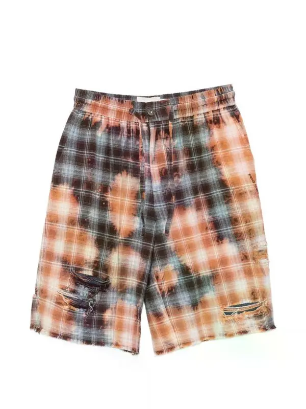 FENG CHEN WANG Distressed Check Pattern Shorts - Brown