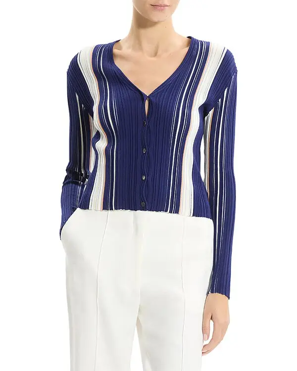 Theory Ribbed Cardigan - Navy Multi