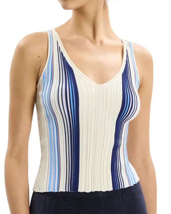 Theory Ribbed Knit Tank Top With Vertical Stripes